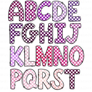 Checkered Doodle Alphabet PNG Bundle: 100 Alpha Sets (digital Download ...