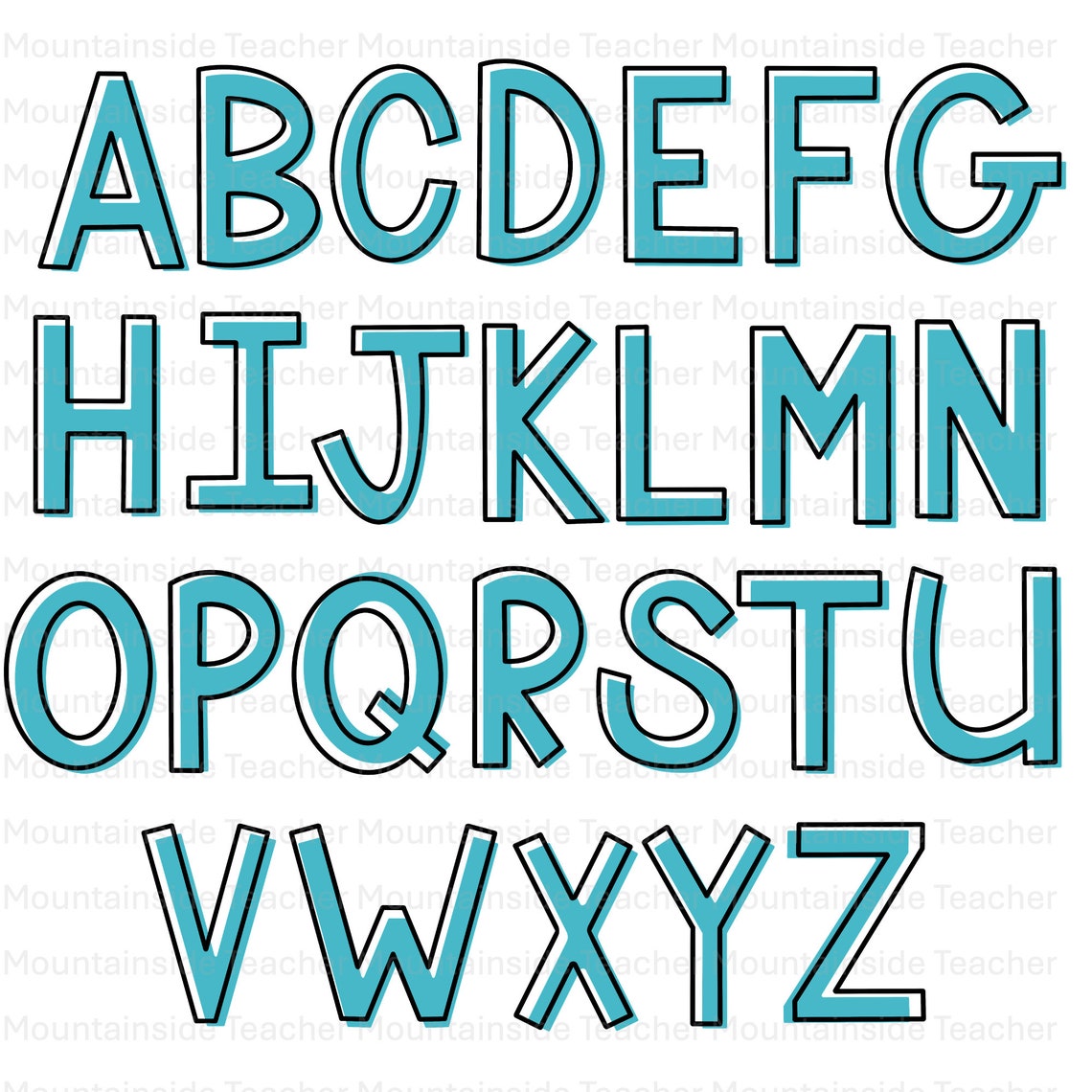 Block Doodle Letters, Colorful Doodle Alphabet, Sublimation Set, PNG ...