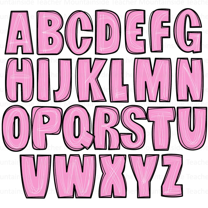 Scribble Letter Alphabets, Shades of Pink, Doodle Letters, Hand Drawn ...