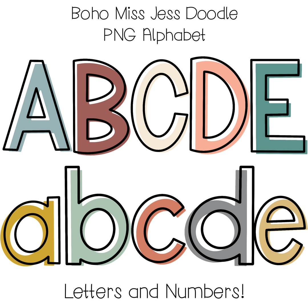Boho Block Doodle Letters off Centered Alphabet PNG Bundle Doodle ...