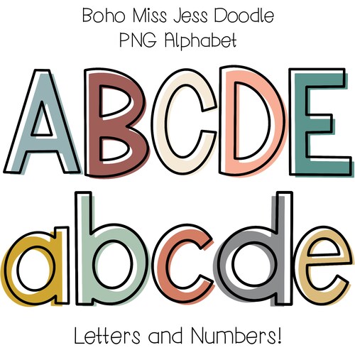 Boho Doodle Alphabet Letters PNG Bundle Scribble Doodle - Etsy
