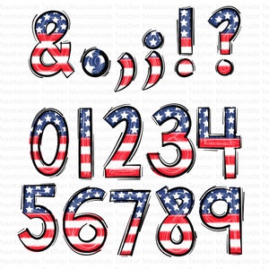 American Flag Alphabet & Numbers Scribble Letters Patriotic Alphabet ...