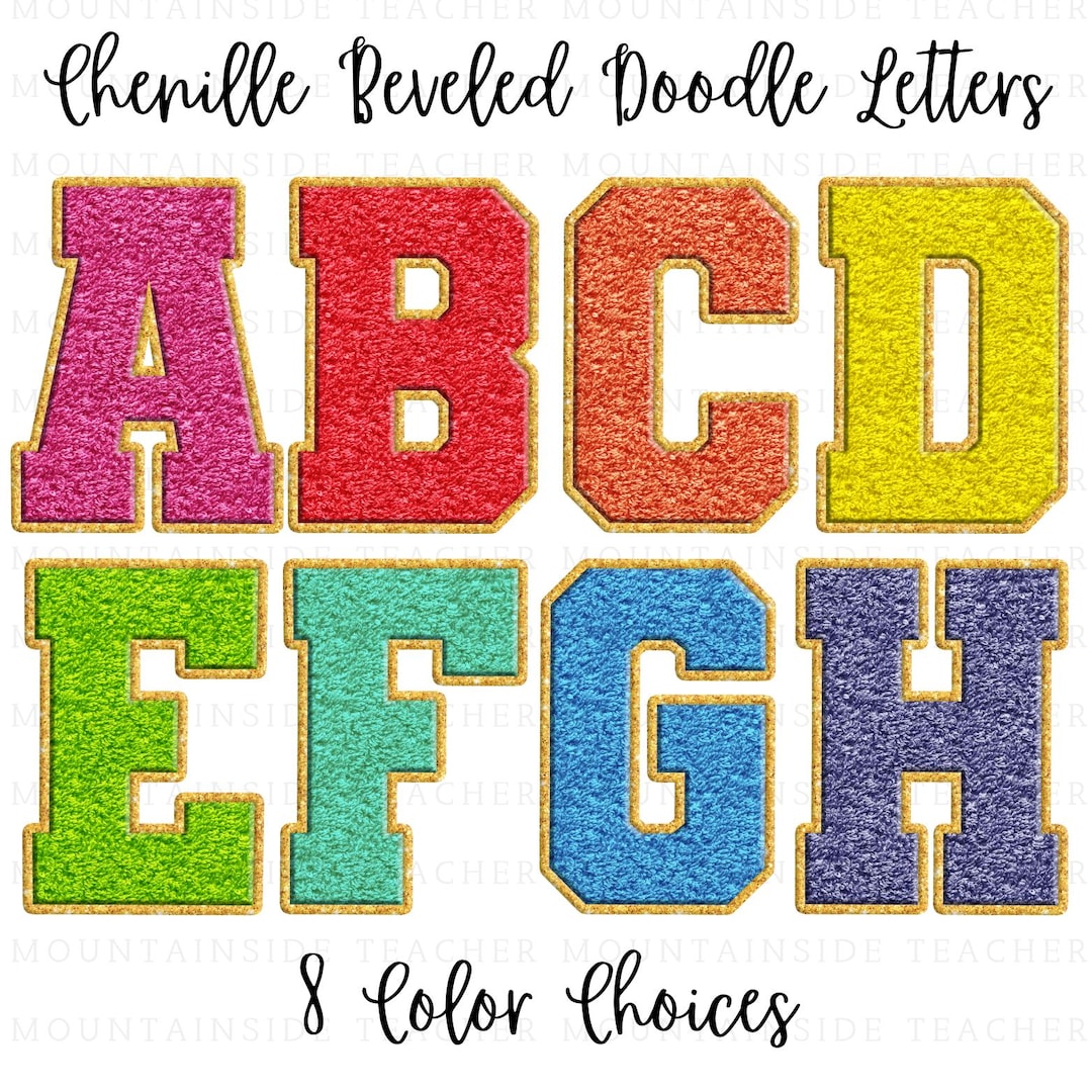 Faux Chenille Varsity Letters, Doodle Alphabet PNG, Sublimation Sports ...