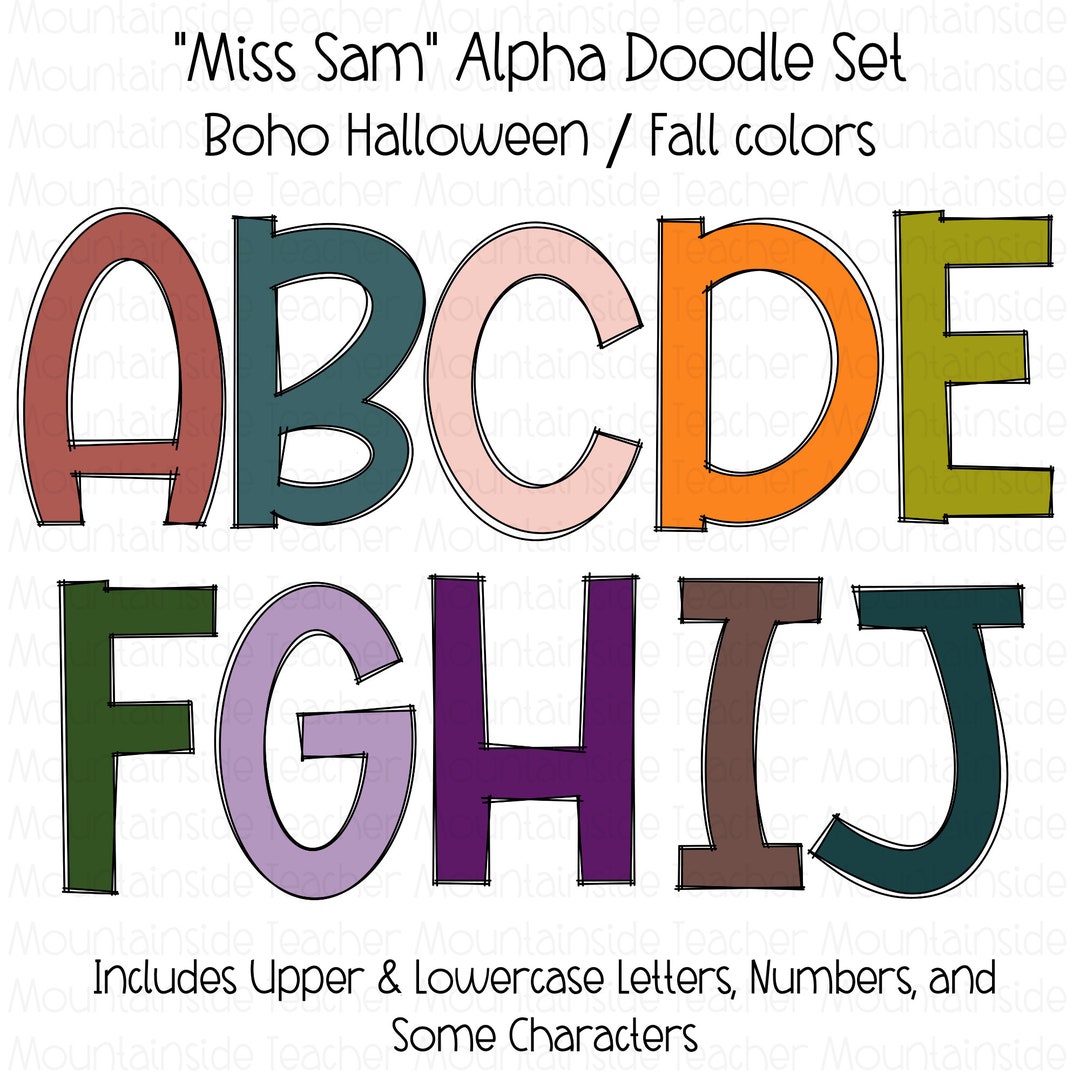 Boho Halloween Color Block Doodle Letters Alphabet PNG Doodle ...