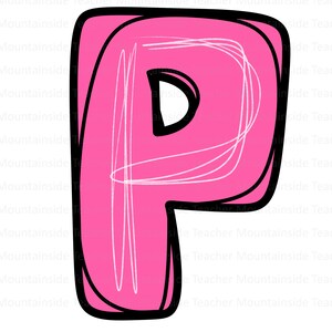 Scribble Letter Alphabets, Shades of Pink, Doodle Letters, Hand Drawn ...