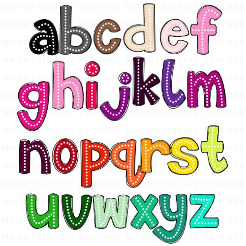Dotted Doodle Alphabet PNG Bundle: 100 Colorful Letter Sets (digital ...