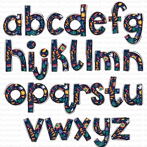 Doodle Letters, Bright Floral Alphabet, PNG Bundle, Doodle Sublimation ...
