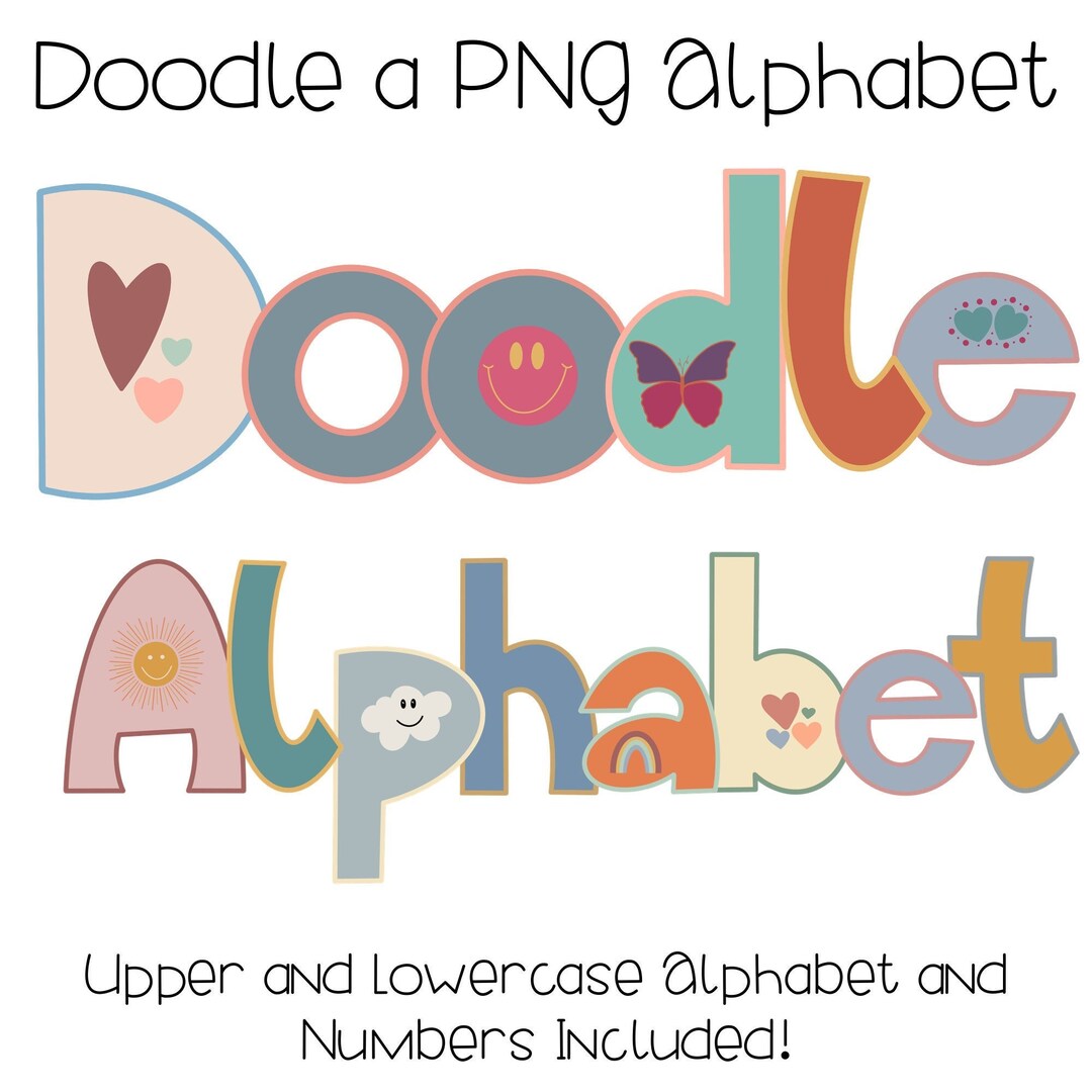 Doodle Alphabet Letter Set | Alpha Pack Font | PNG | Sublimation Doodle ...