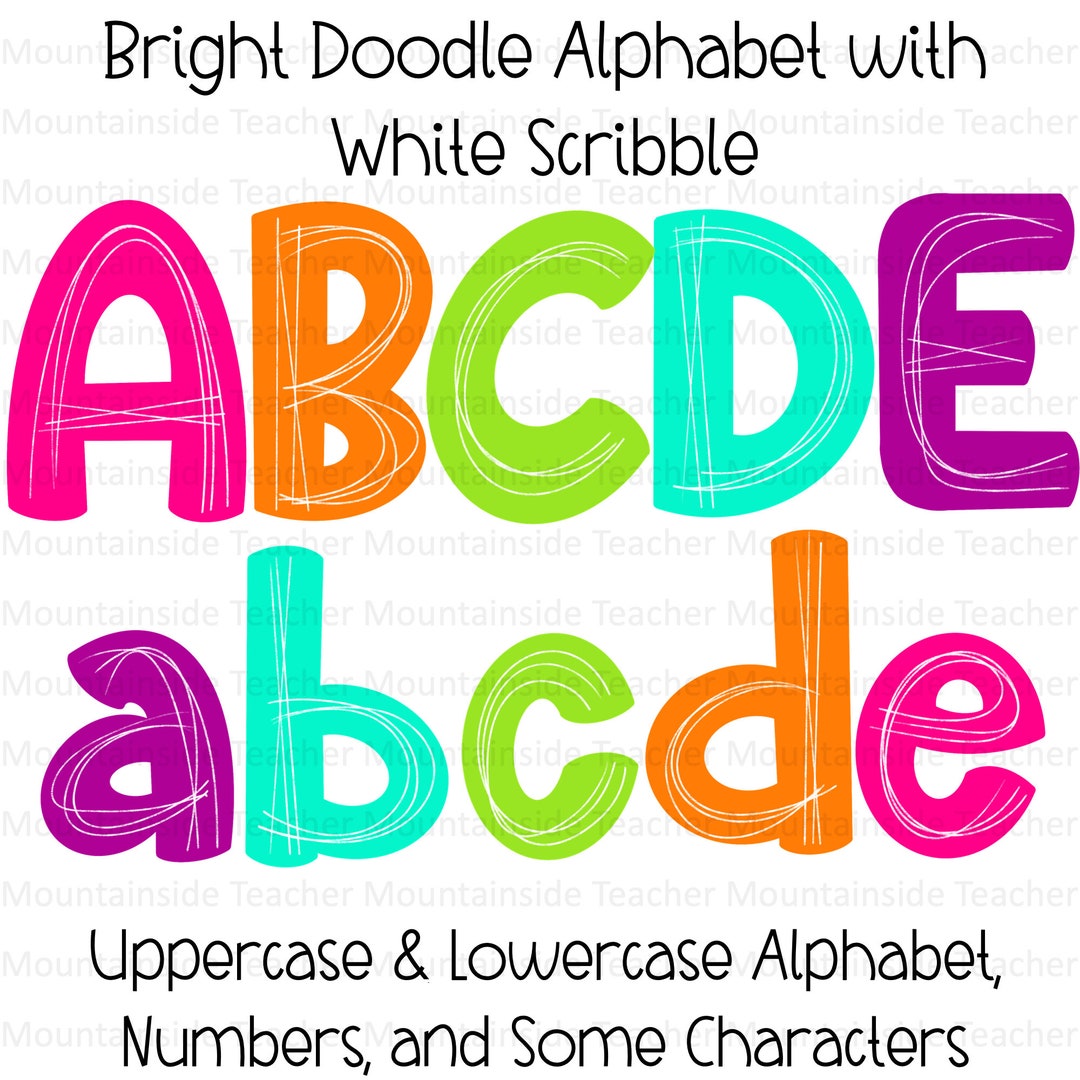 Scribble Letters, Bright Doodle Alphabet, PNG Bundle, Doodle ...
