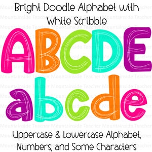 Scribble Letters, Bright Doodle Alphabet, PNG Bundle, Doodle ...