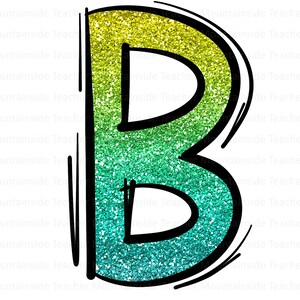 Faded Glitter Letters, Bright Doodle Alphabet, PNG Bundle, Doodle ...