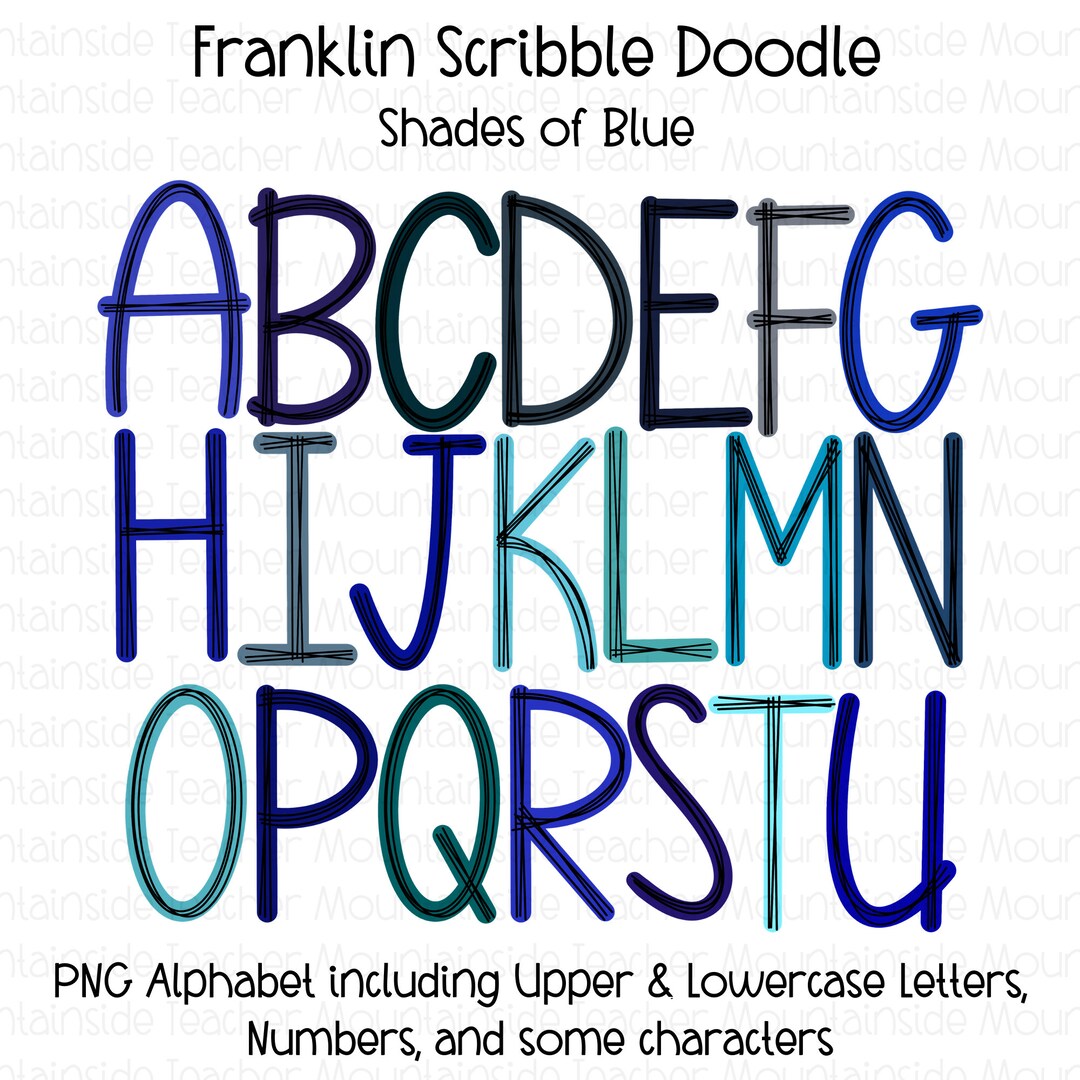 Scribble Shades of Blue Doodle Letters PNG Bundle Doodle Sublimation ...
