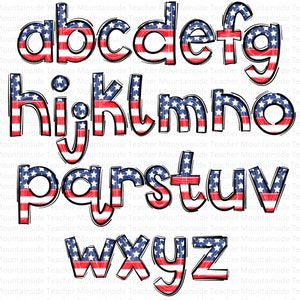American Flag Alphabet & Numbers Scribble Letters Patriotic Alphabet ...
