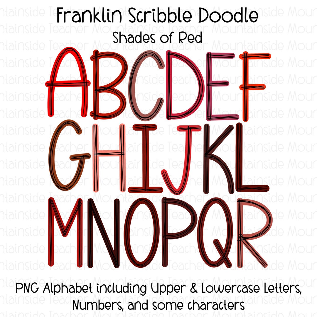 Scribble Shades of Red Doodle Letters PNG Bundle Doodle Sublimation ...