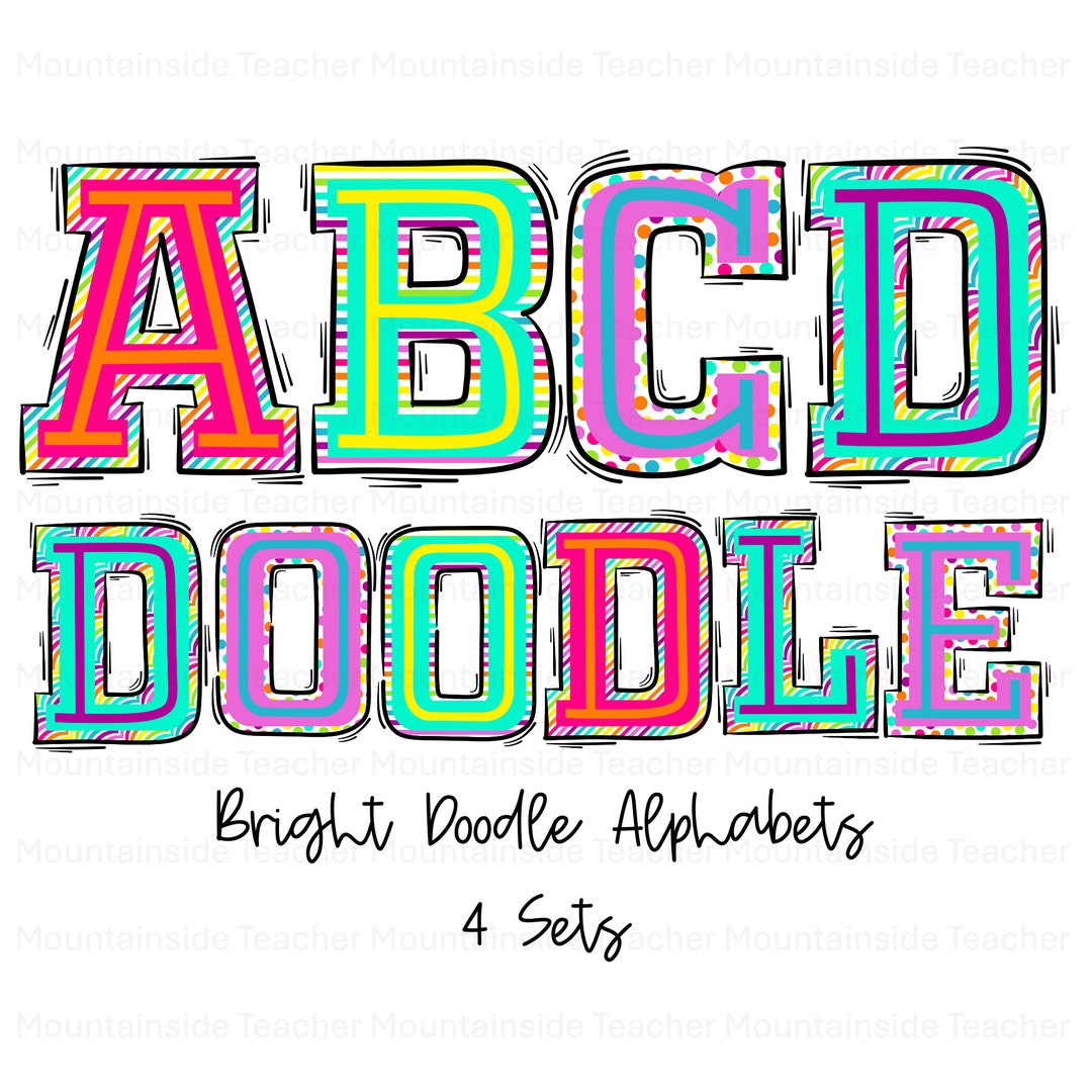 Rainbow Neon Varsity Letters, Marquee Colorful Alphabet Fun PNG Bundle ...