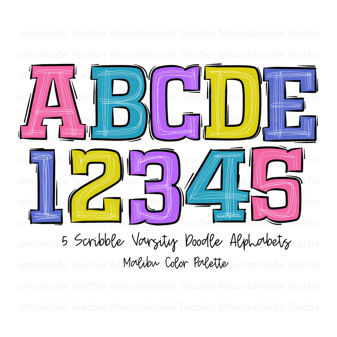Varsity Letter Alphabet, Bright Colors PNG, Doodle Letters, Hand Drawn ...