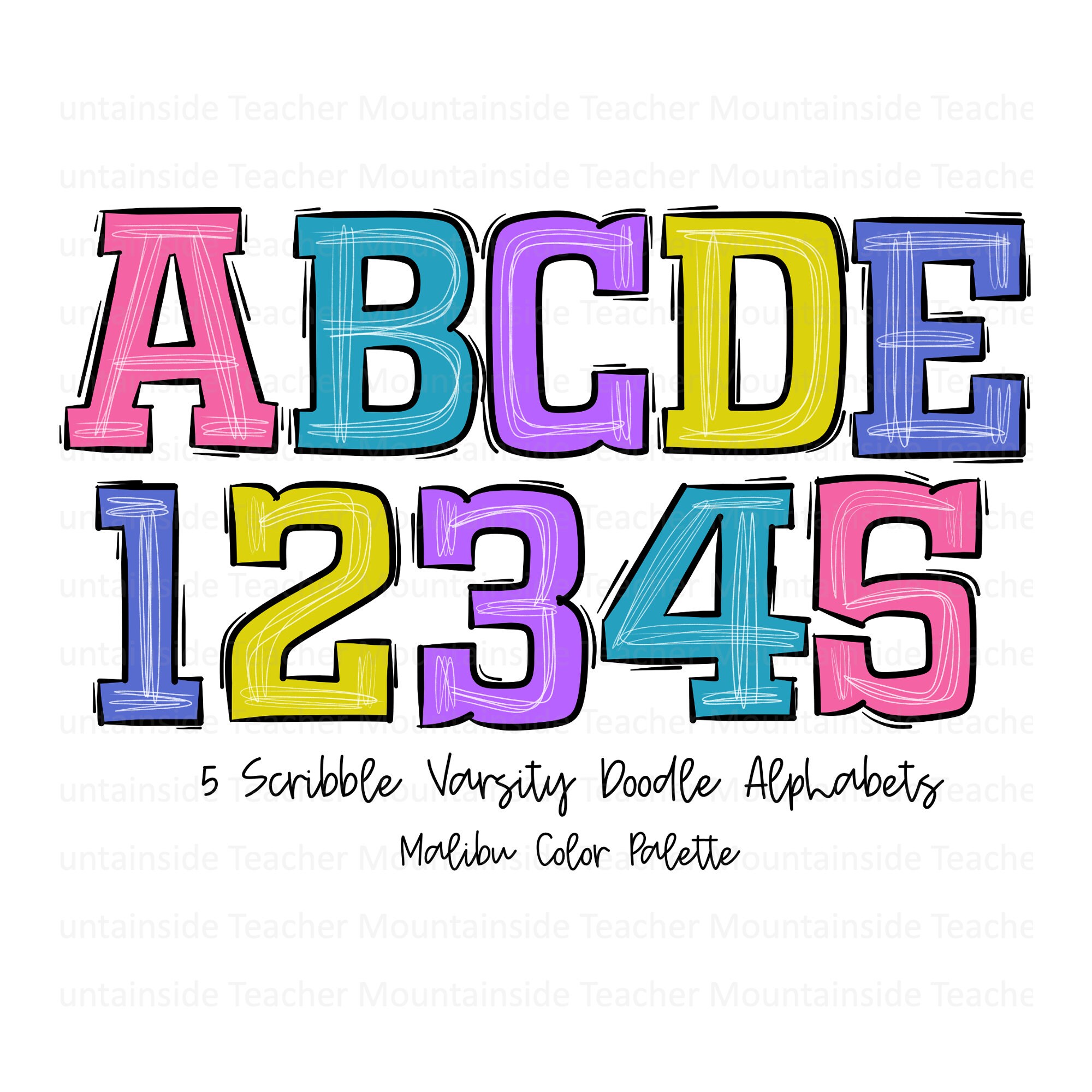 Varsity Letter Alphabet, Bright Colors PNG, Doodle Letters, Hand Drawn ...