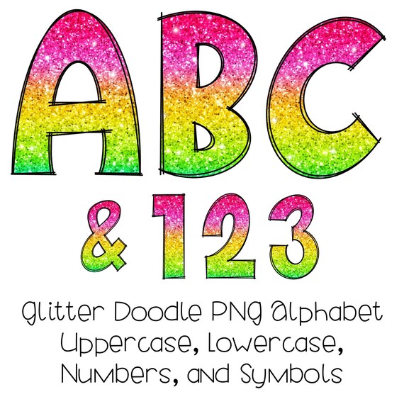 Doodle PNG Glitter Letters Summer Doodle Alphabet Glitter - Etsy
