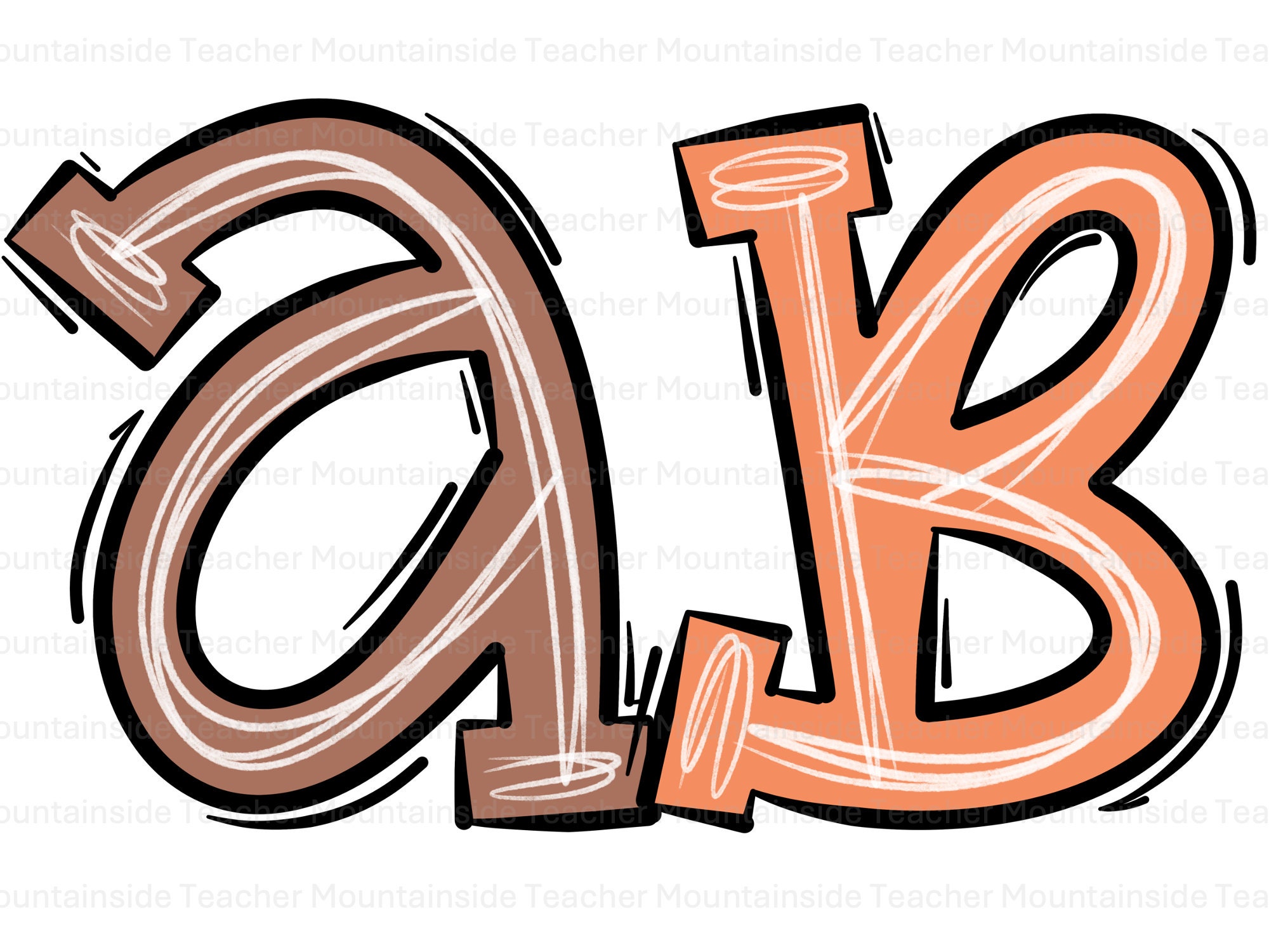 Scribble Doodle Alphabet PNG Bundle: Earth Tone Clipart (digital ...