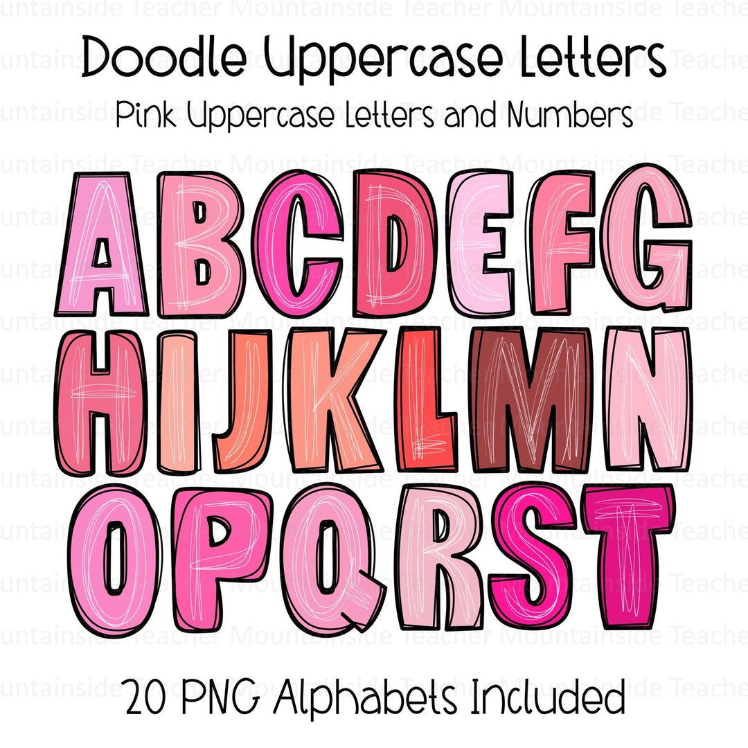 Scribble Letter Alphabets, Shades of Pink, Doodle Letters, Hand Drawn ...