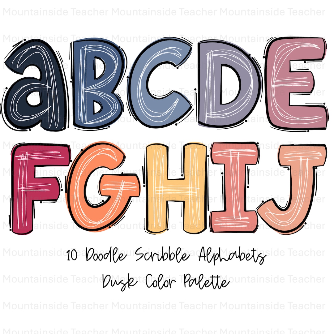 Scribble Letters, Dusk Colored Alphabet, PNG, Doodle Sublimation, Alpha ...