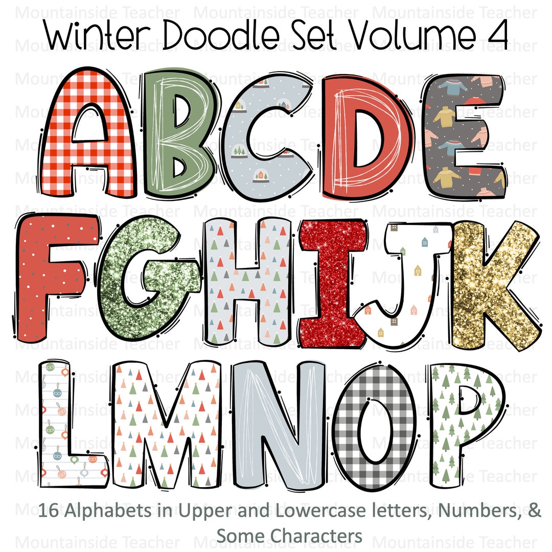 Christmas Doodle PNG Letters, Holiday Letters, Christmas Patterns, Clip ...