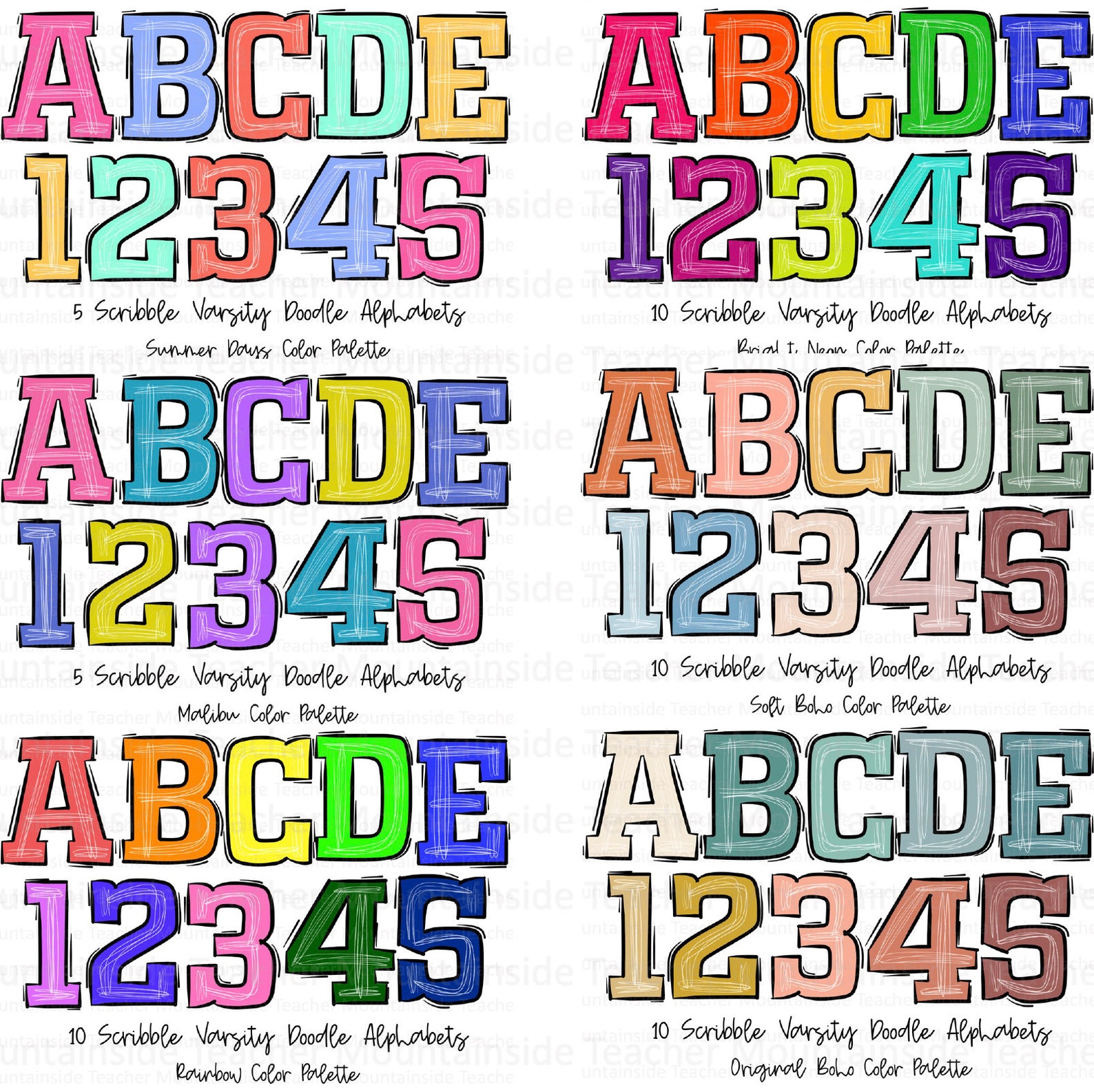 Varsity Scribble Bundle, Doodle Bundle, Varsity Letters, PNG Bundle ...