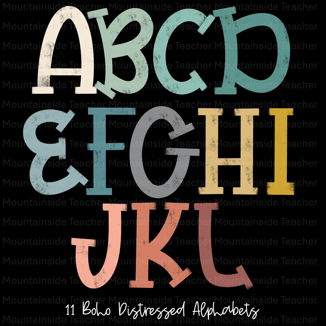 Distressed Letters, Boho Doodle Alphabet, PNG Bundle, Doodle ...