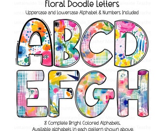 Double Outline Doodle Letters Floral PNG Bundle Alphabet Sublimation ...