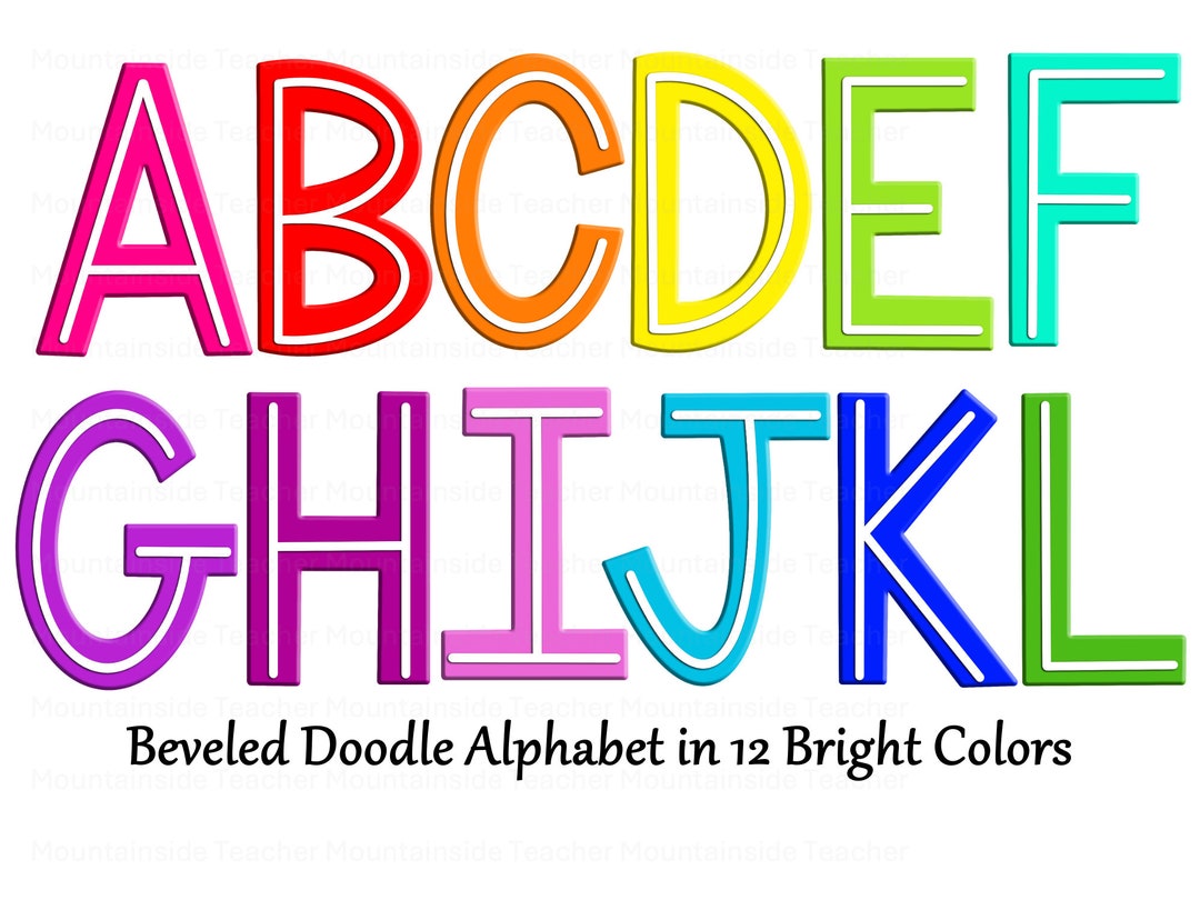 Beveled Doodle Alphabet, Bright Neon PNG, Sublimation, Alpha Design ...