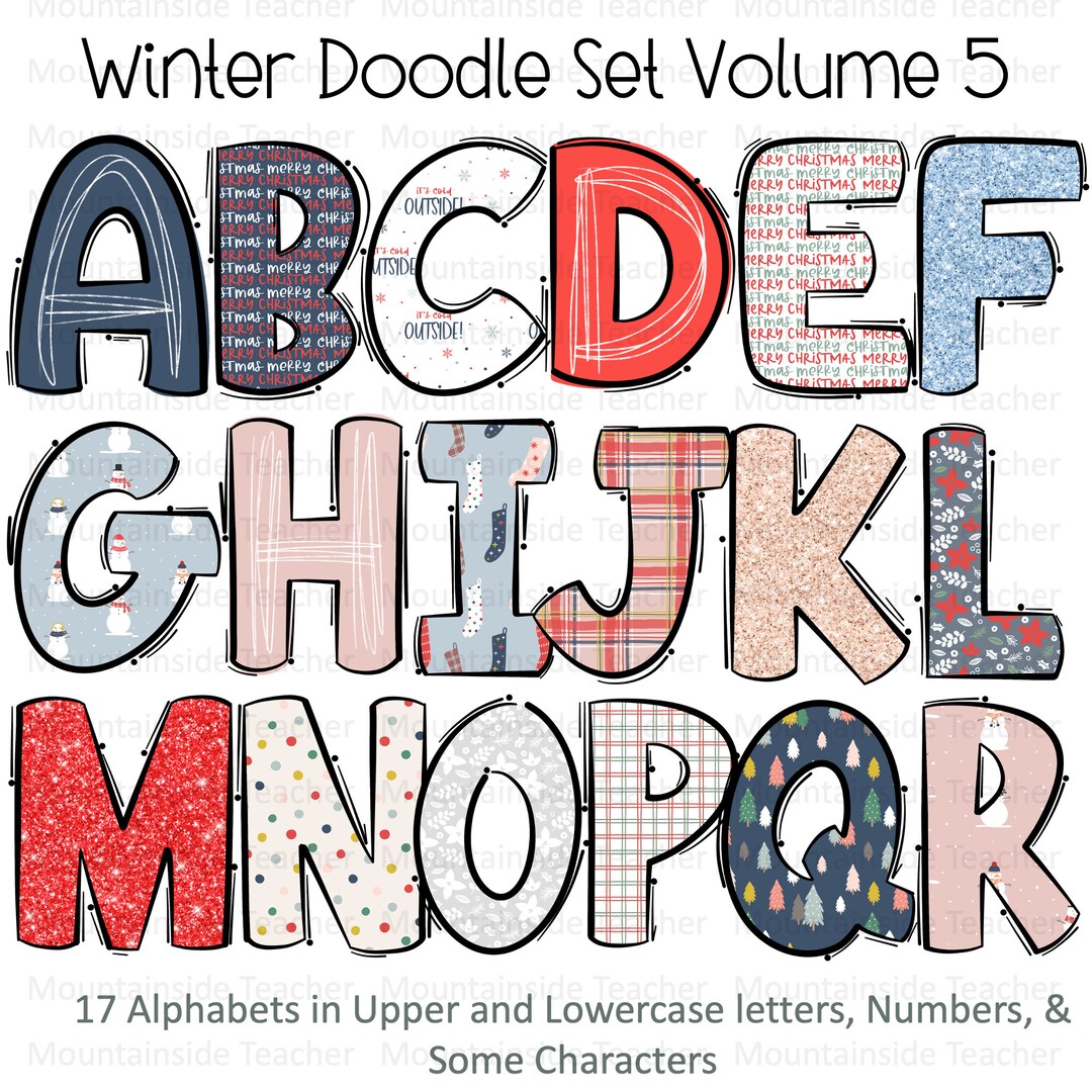 Christmas Doodle PNG Letters, Holiday Letters, Christmas Patterns, Clip ...