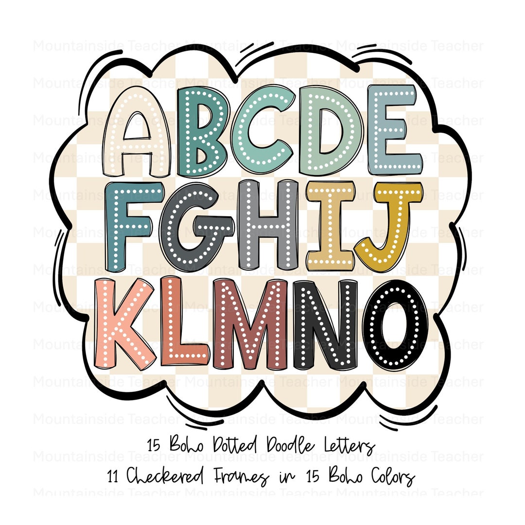 Dotted Boho Alphabet With Boho Checkered Background Frame With Dotted ...