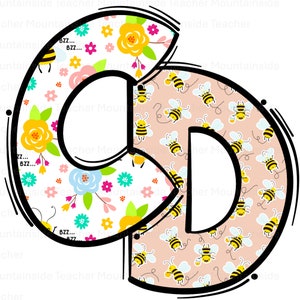 Bee Doodle Alphabet Spring PNG Sublimation Alpha Design Uppercase and ...