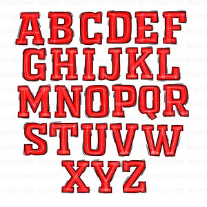 Varsity Scribble Letters, Red Doodle Alphabet, PNG Bundle, Sublimation ...