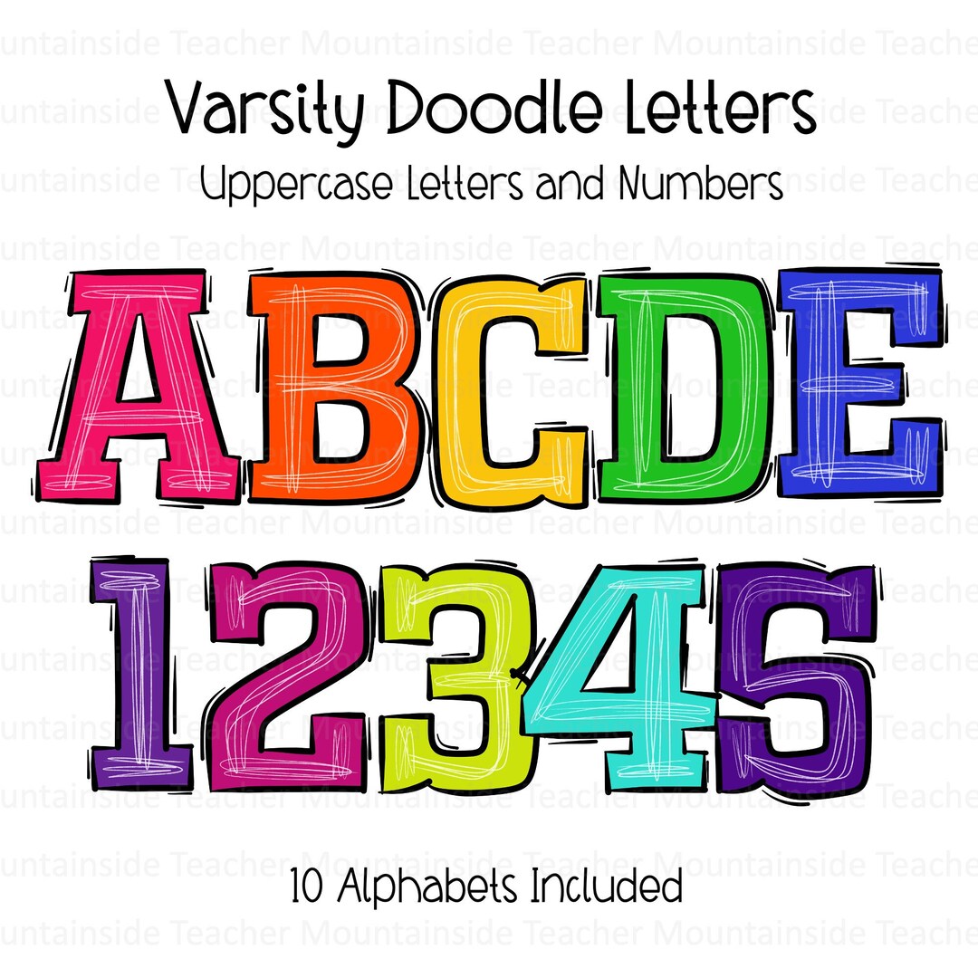 Varsity Letter Alphabet, Bright Colors PNG, Doodle Letters, Hand Drawn ...