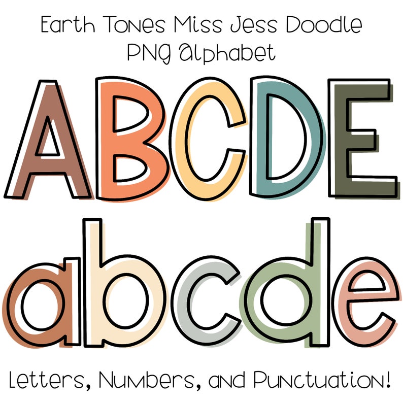 Earth Tones Doodle Alphabet: PNG Sublimation Letters (digital Download ...
