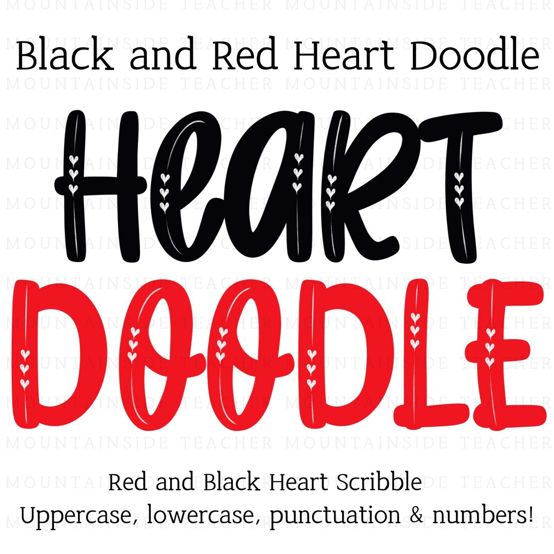 Black and Red Heart Scribble Doodle Alphabet: Doodle Digital PNG Bundle ...