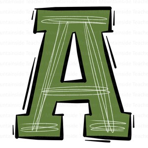 Varsity Alphabet, Shades of Green, Doodle Letters, Hand Drawn Alphabet ...