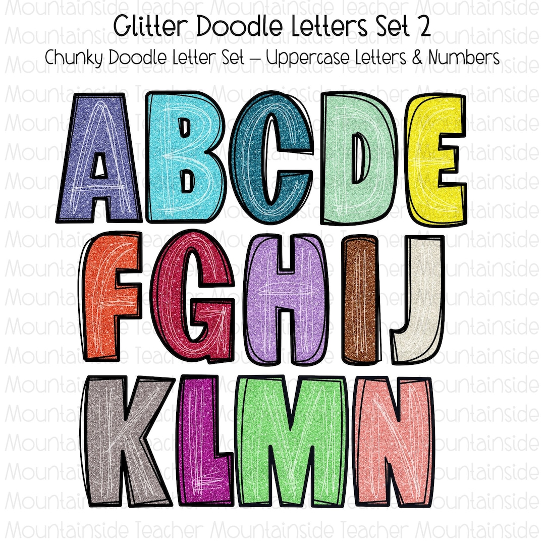 Scribble Glitter Doodle Alphabet PNG Sublimation Alpha Set Design ...