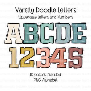 Varsity Letter Alphabet, Boho Colors PNG, Doodle Letters, Hand Drawn ...