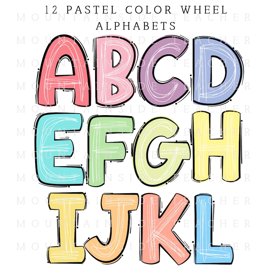 Scribble Letters, Pastel Doodle Alphabet, PNG Bundle, Doodle ...