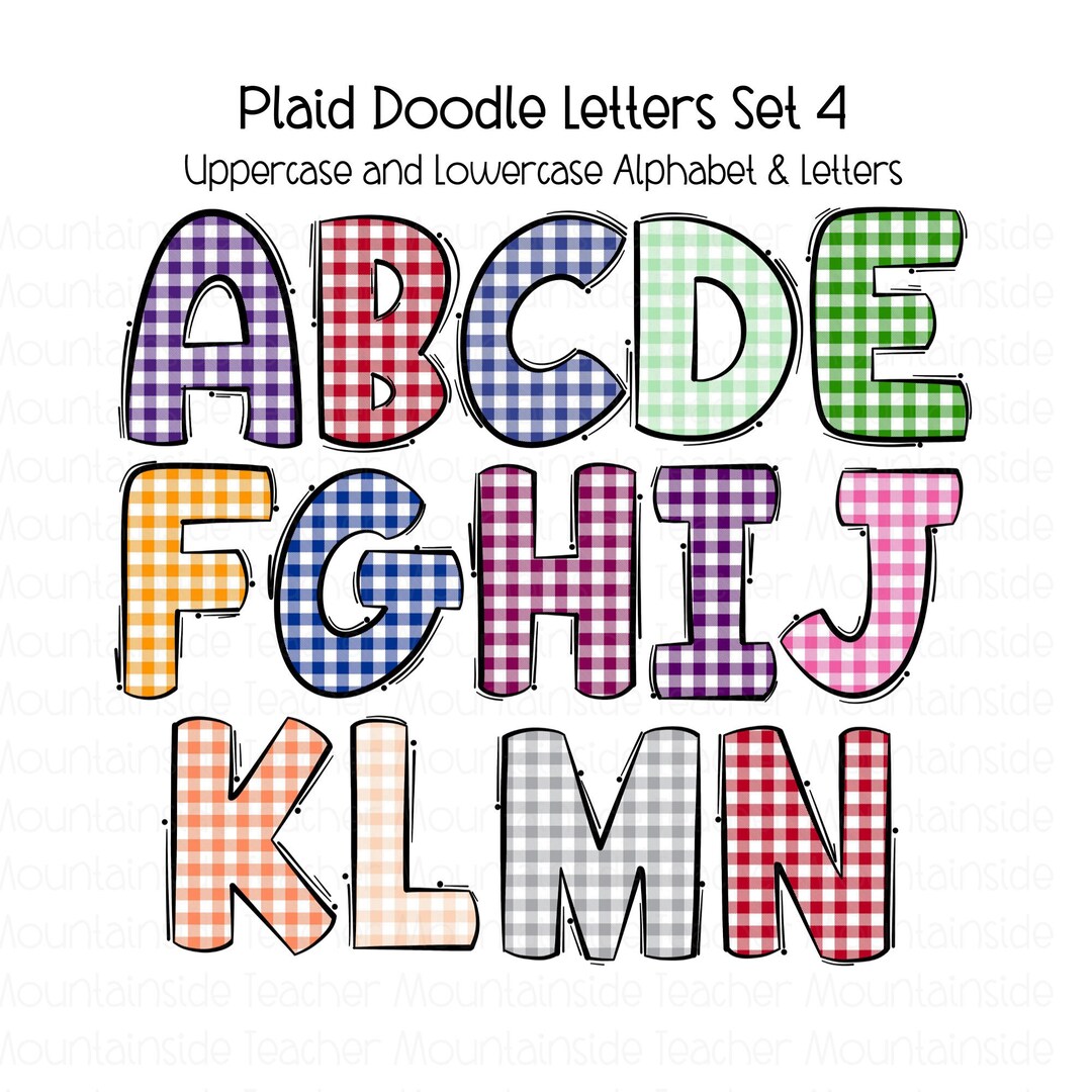 Plaid Letters, Doodle Alphabet, PNG, Sublimation, Alpha Set, Clipart ...