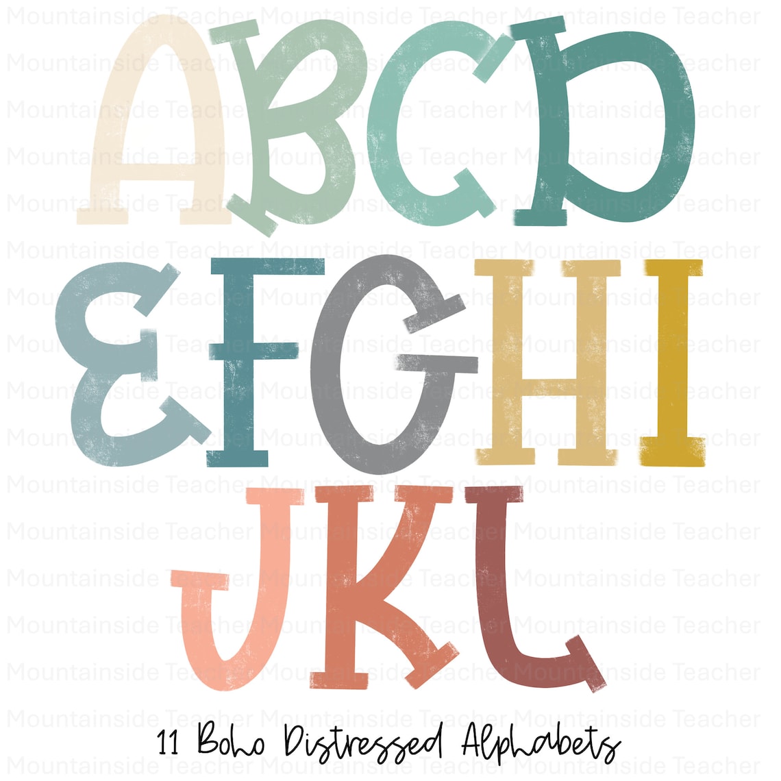 Boho Distressed Alphabet PNG Bundle: Doodle Letters Clipart - Etsy