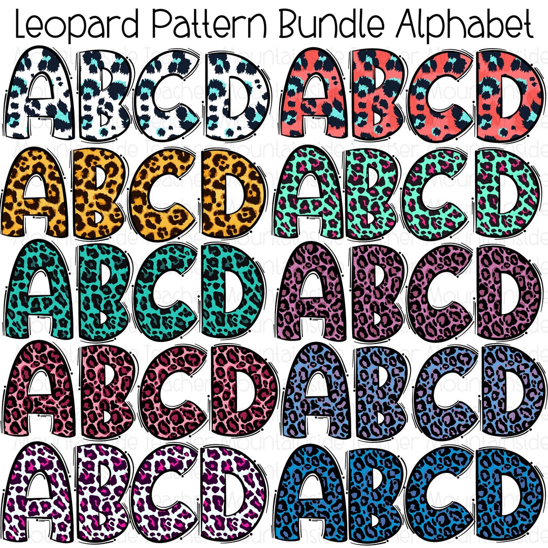 Leopard Doodle Alphabet PNG Bundle: Sublimation Alpha Set (digital ...
