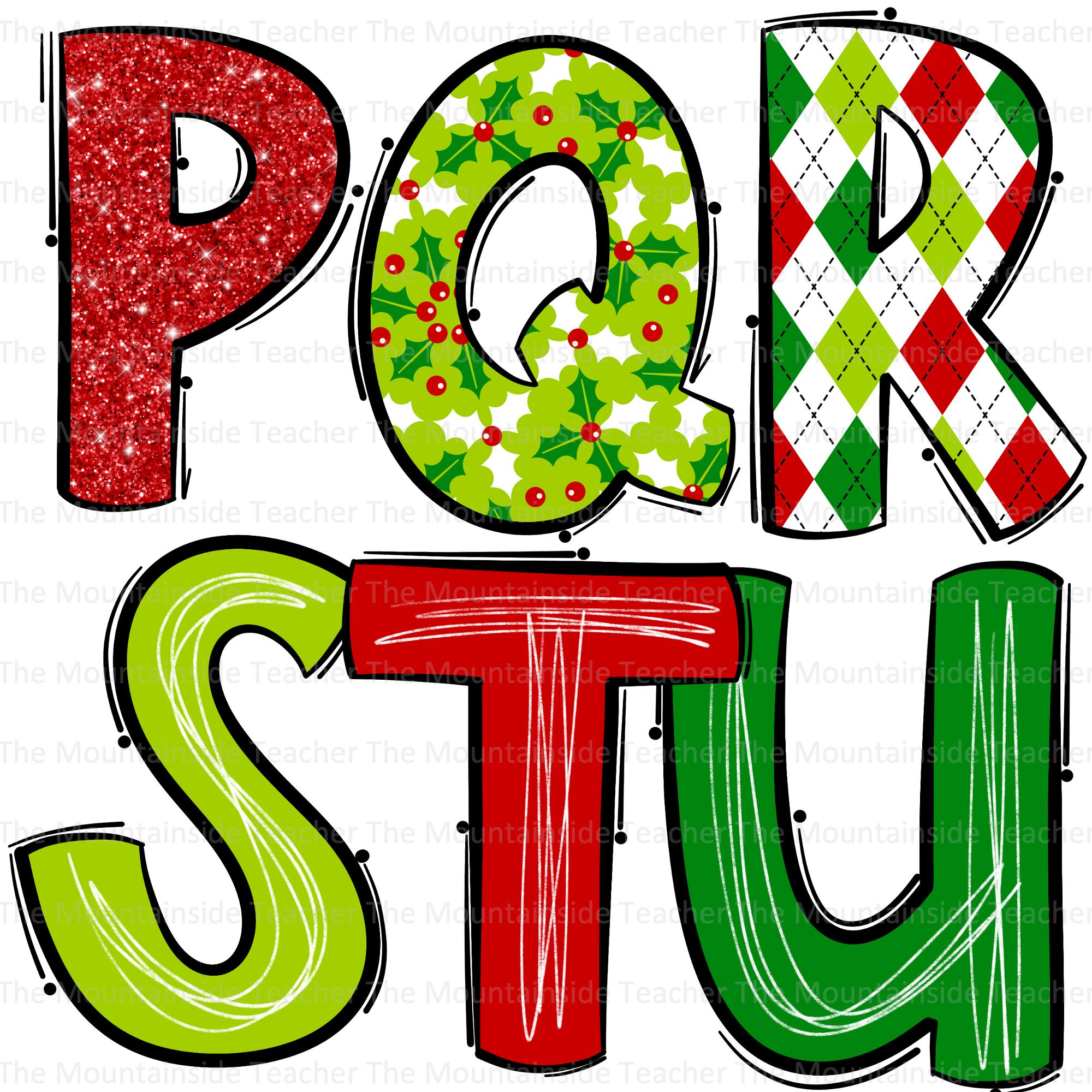 Christmas Doodle PNG Bundle, Holiday Letters, Christmas Patterns, Clip ...