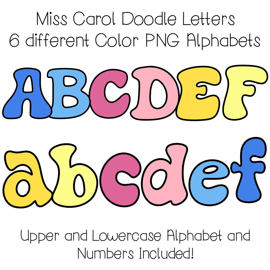 Retro Bubble Letters, Spring Colors Alphabet, PNG Bundle, Doodle ...