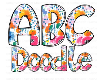 Double Outline Doodle Letters Floral PNG Bundle Alphabet Sublimation ...