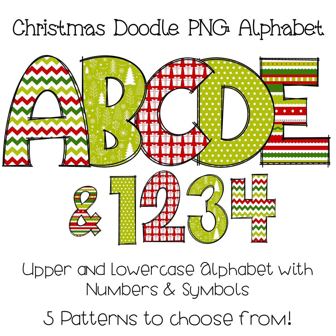 Doodle PNG Alphabet and Numbers Christmas Doodle Alphabet Bundle ...