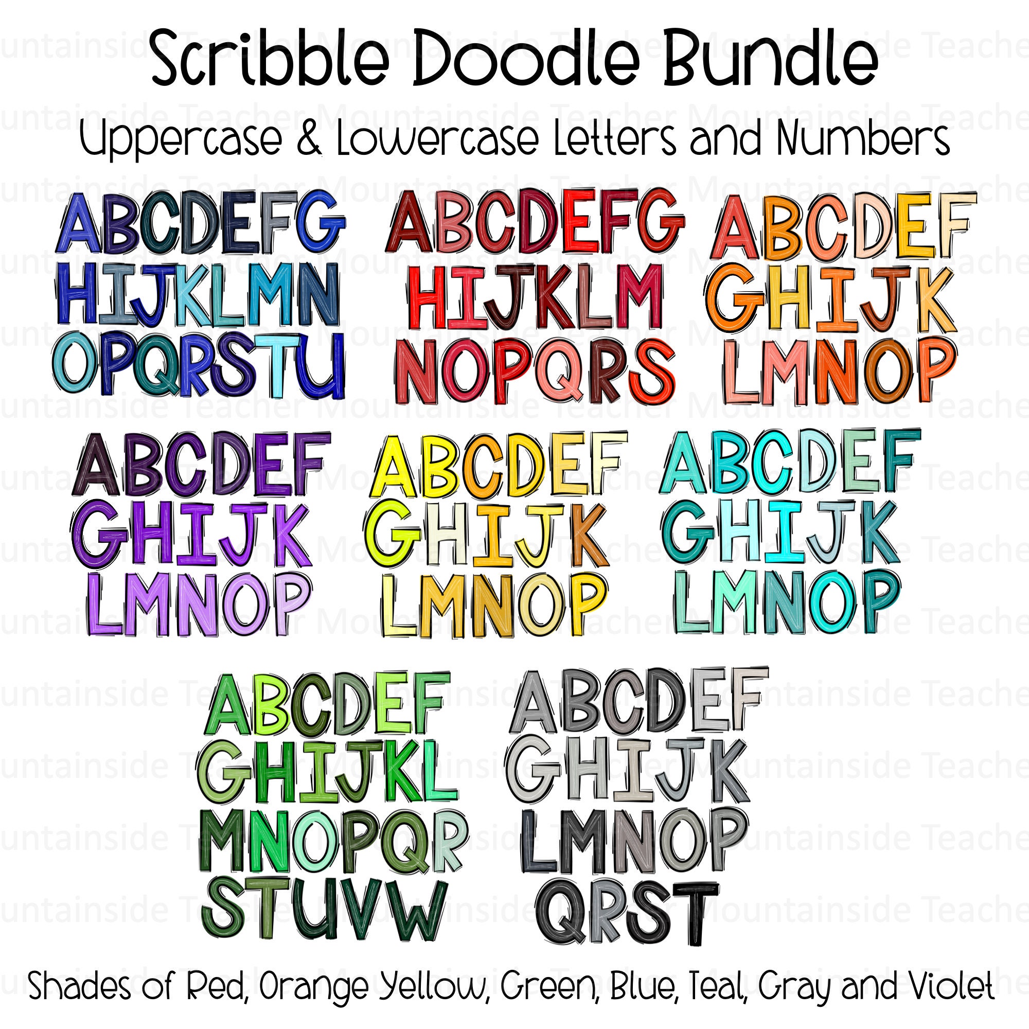 Scribble Letters, Doodle Alphabet Bundle, PNG Bundle, Doodle ...