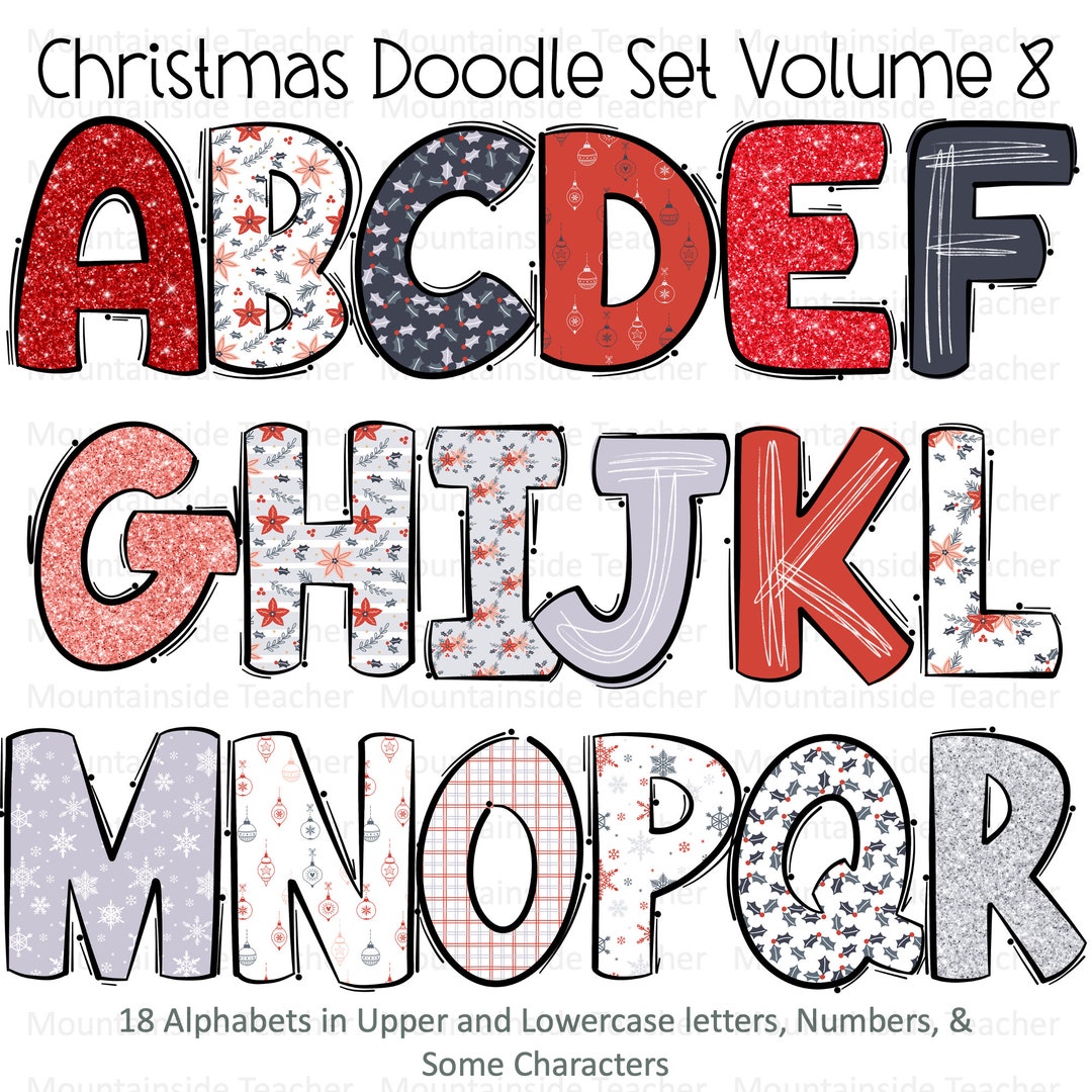 Christmas Doodle PNG Letters, Holiday Letters, Christmas Patterns, Clip ...